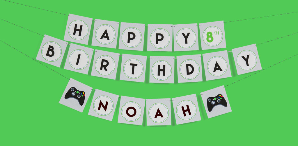 Video Game Birthday Banner with Black Controller - Printable Studio