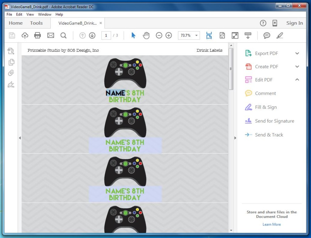 Video Game Drink Labels with Black Controller - Printable Studio