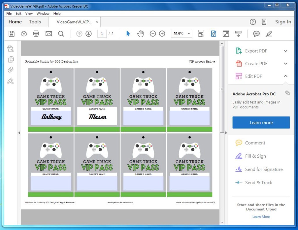 Video Game Party VIP Pass with White Controller - Printable Studio