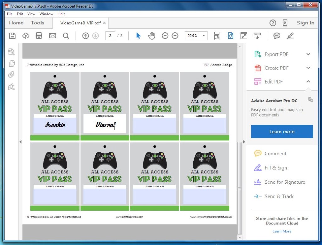 Video Game Birthday VIP Pass with Black Controller - Printable Studio