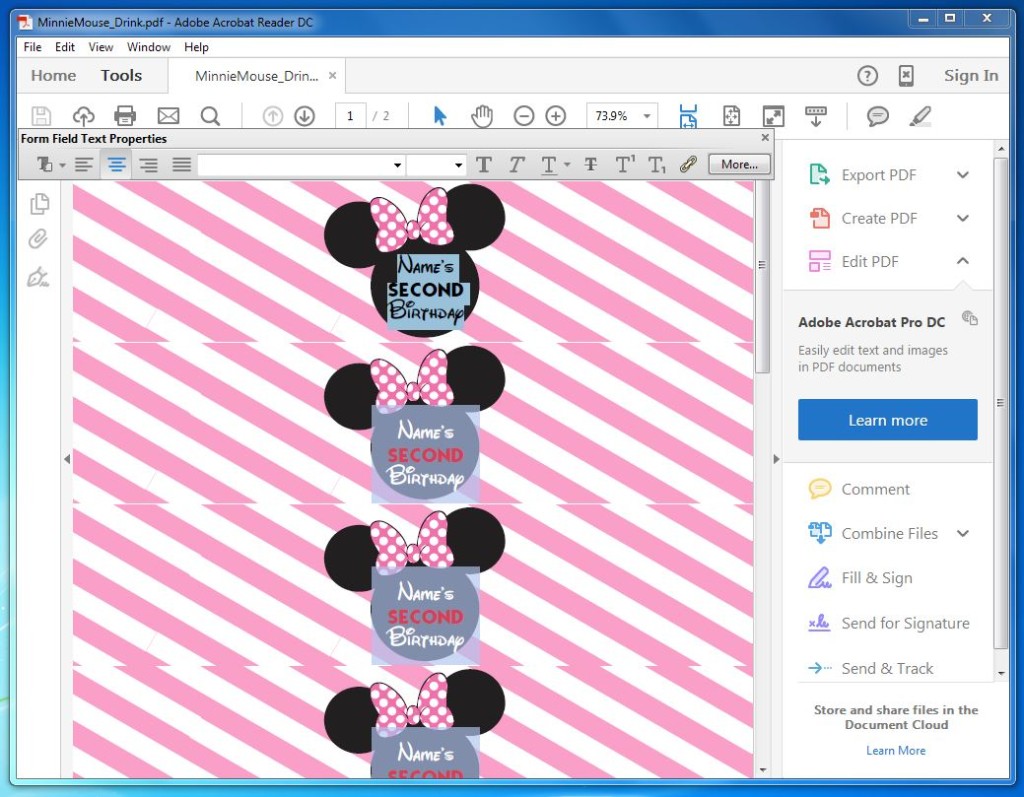 Pink Minnie Mouse Party Drink Labels - Printable Studio