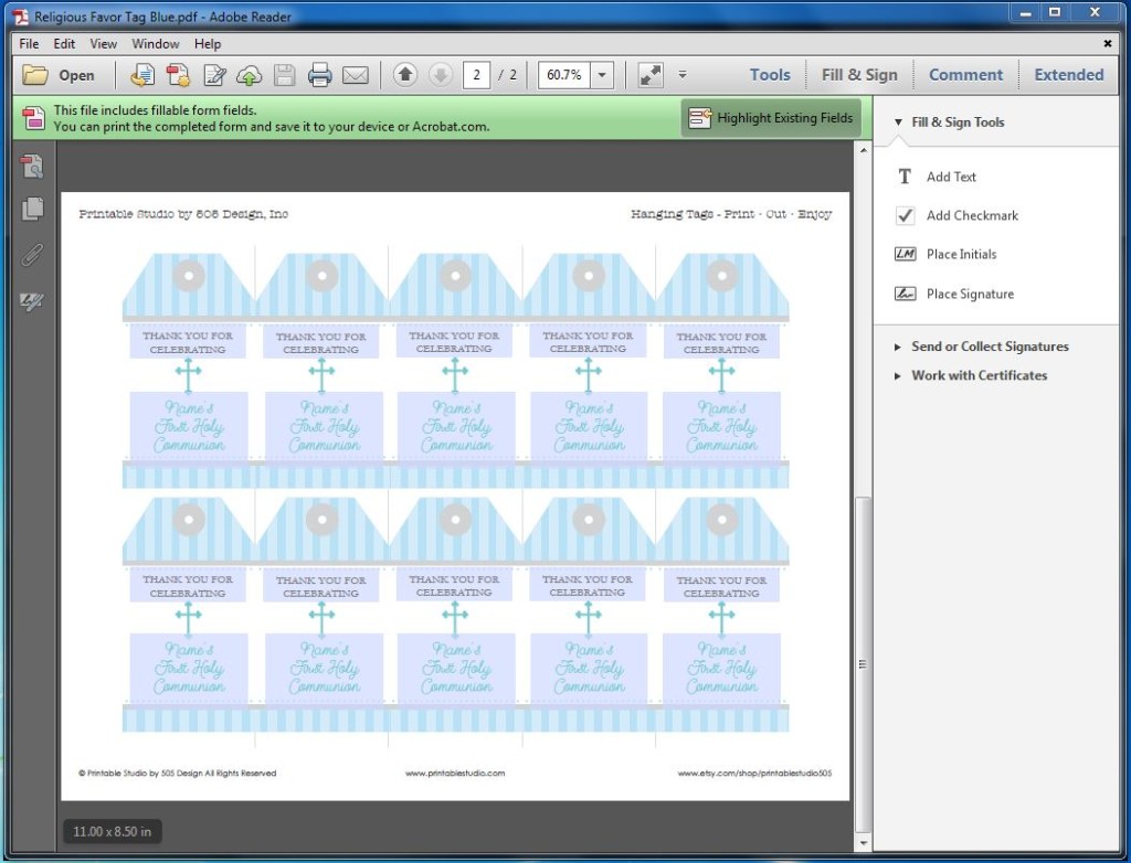 Light Blue First Communion Favor Tags - Printable Studio