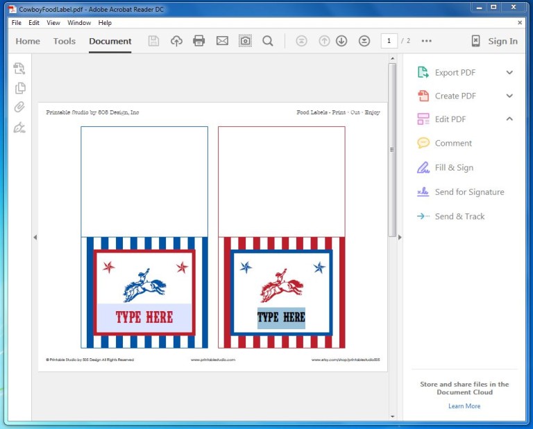 Cowboy Party Food Labels - Printable Studio