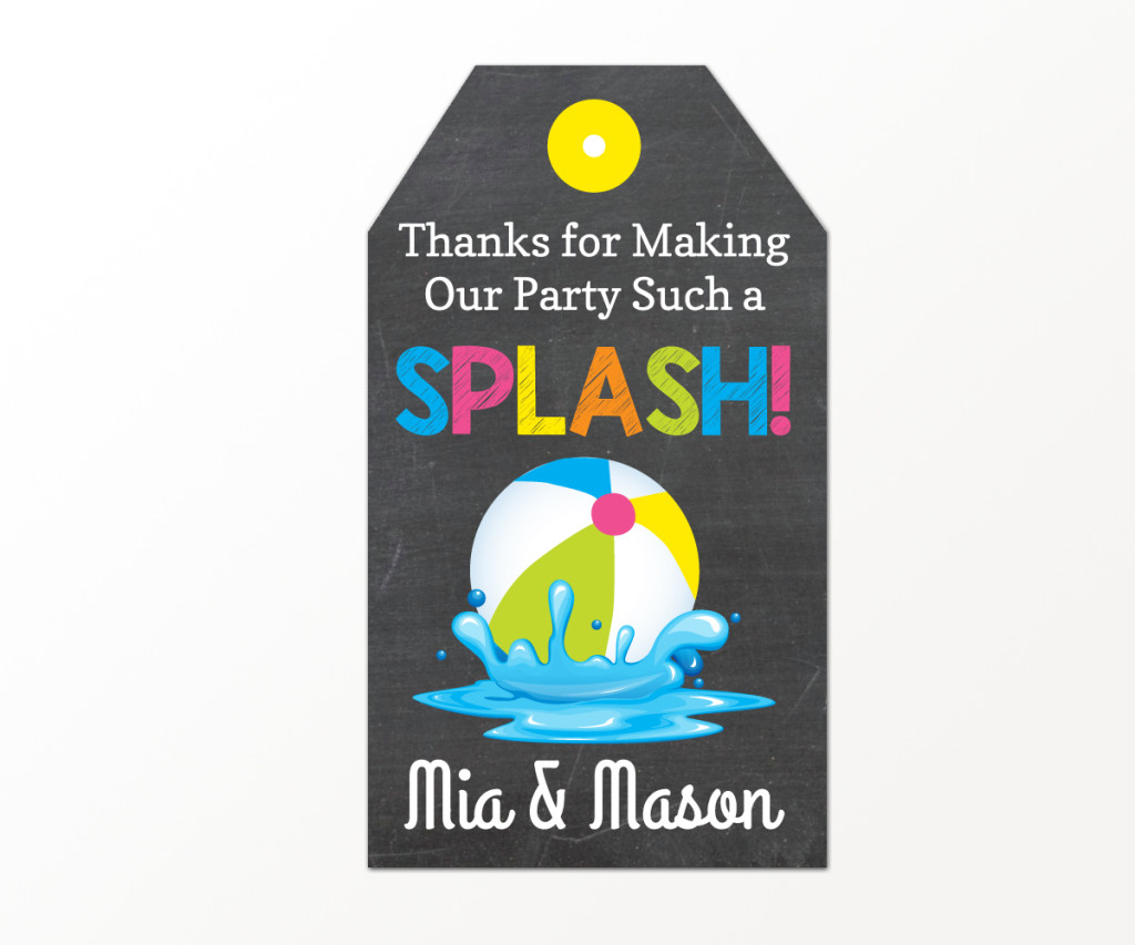 Pool Party Favor Tag with Chalkboard Background - Printable Studio