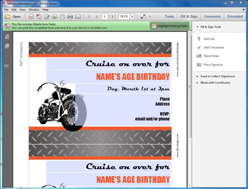 Motorcycle Invitation - Printable Studio