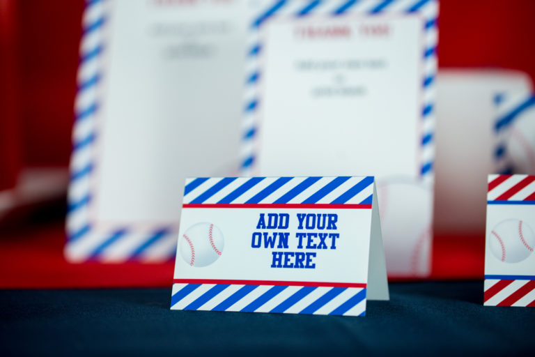 Baseball Party Food Labels in Red White and Blue - Printable Studio
