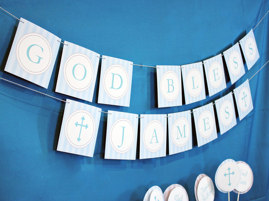Light Blue God Bless Banner - Communion or Baptism Banner - Printable ...