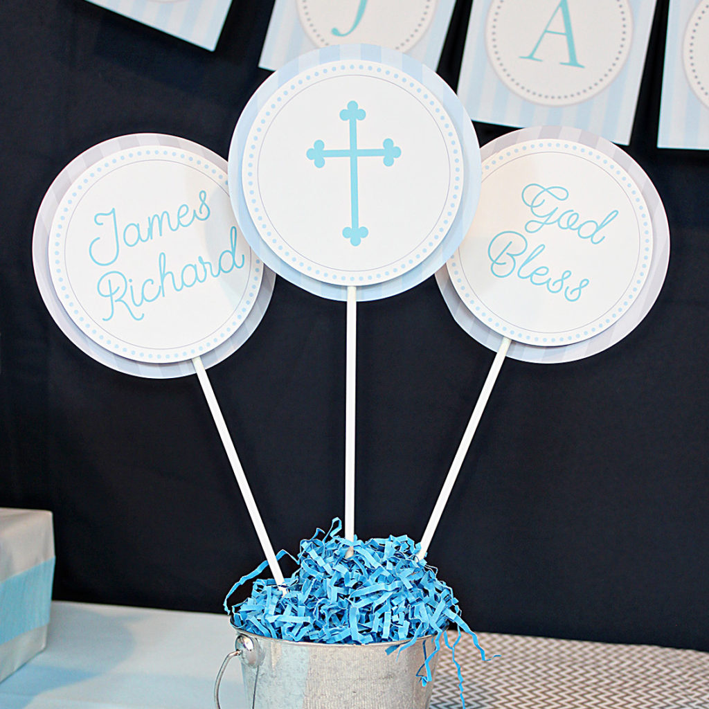 Light Blue God Bless Centerpiece - Communion or Baptism Centerpieces ...