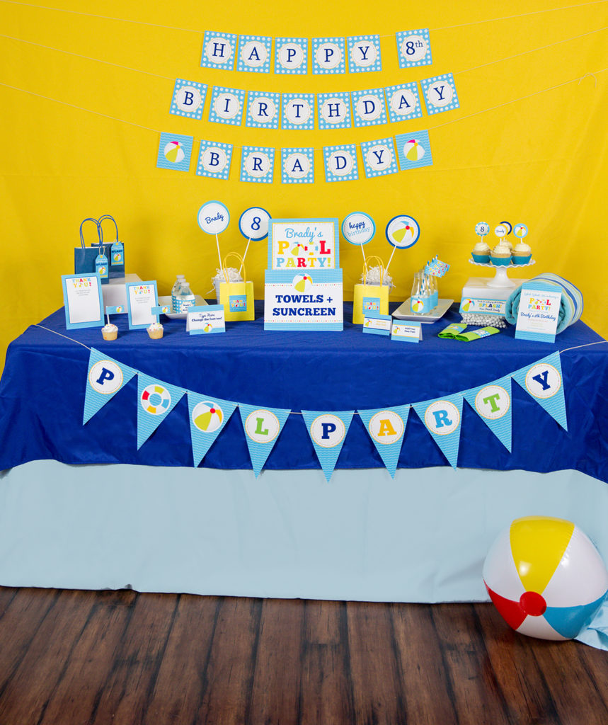 Pool Party Decorations and Invitation Set in Blue - Printable Studio