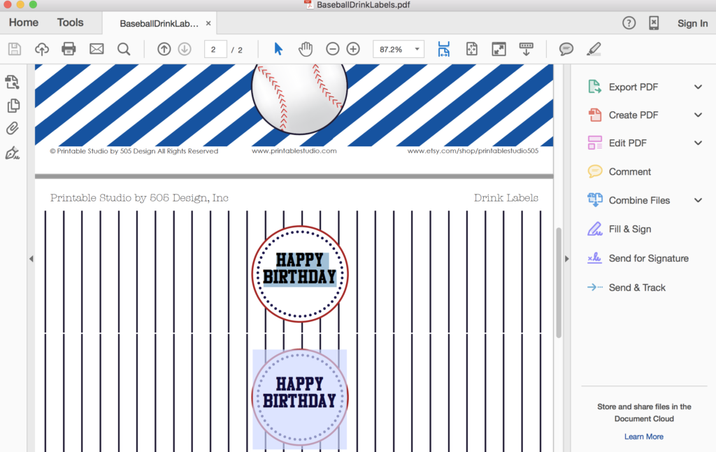 Baseball Party Water Labels - Printable Studio