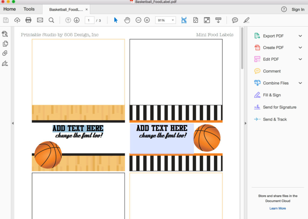 Basketball Party Food Labels / Buffet Table Signs - Printable Studio