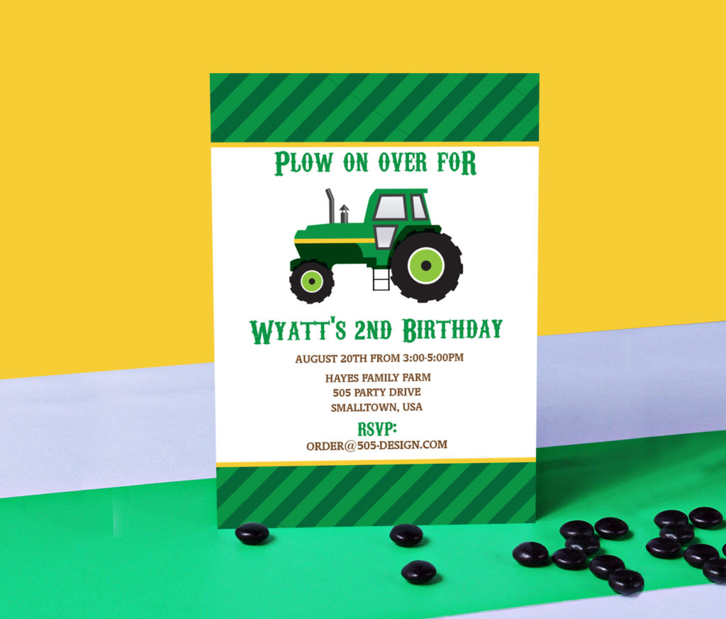 Tractor Party Invitation - Green Tractor Invitation - Printable Studio