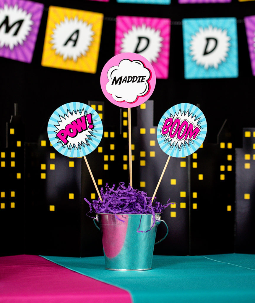 Superhero Party Decorations and Invitation Set in Pink - Printable Studio