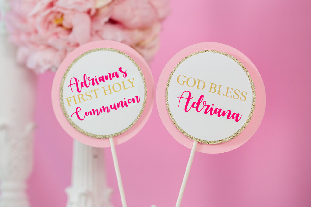 Pink Gold and Floral First Communion Centerpieces - Printable Studio