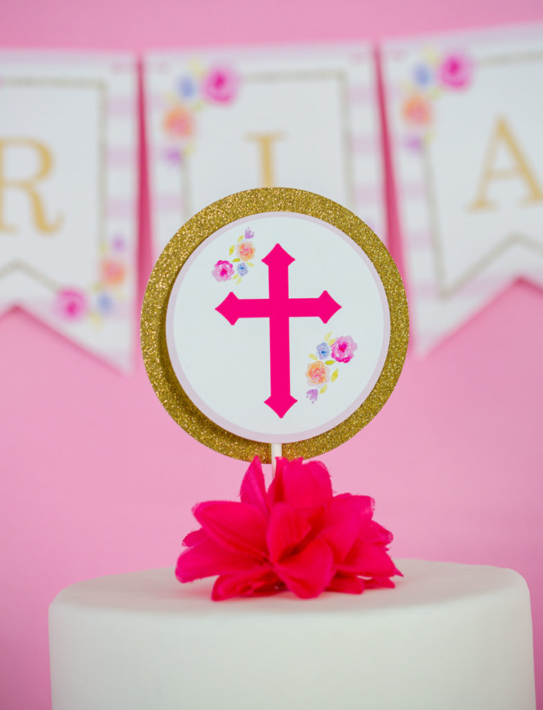 Pink Gold and Floral First Communion Centerpieces - Printable Studio
