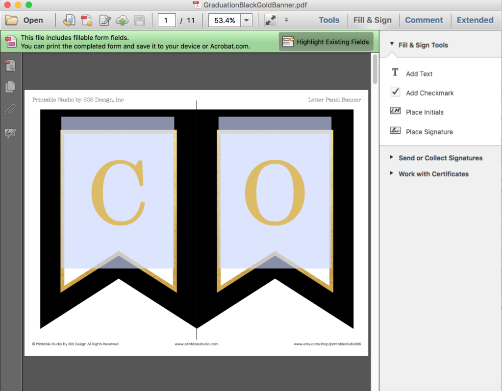 Black and Gold Graduation Banner - Printable Studio