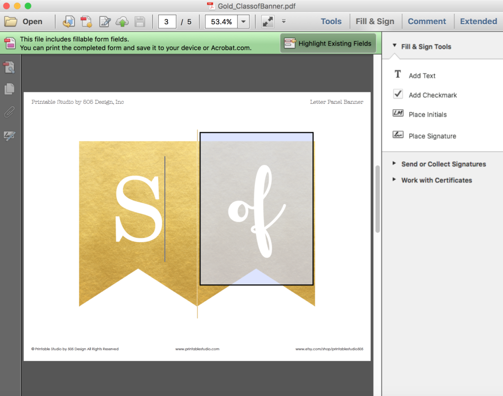 Gold Graduation Class of Banner - Printable Studio