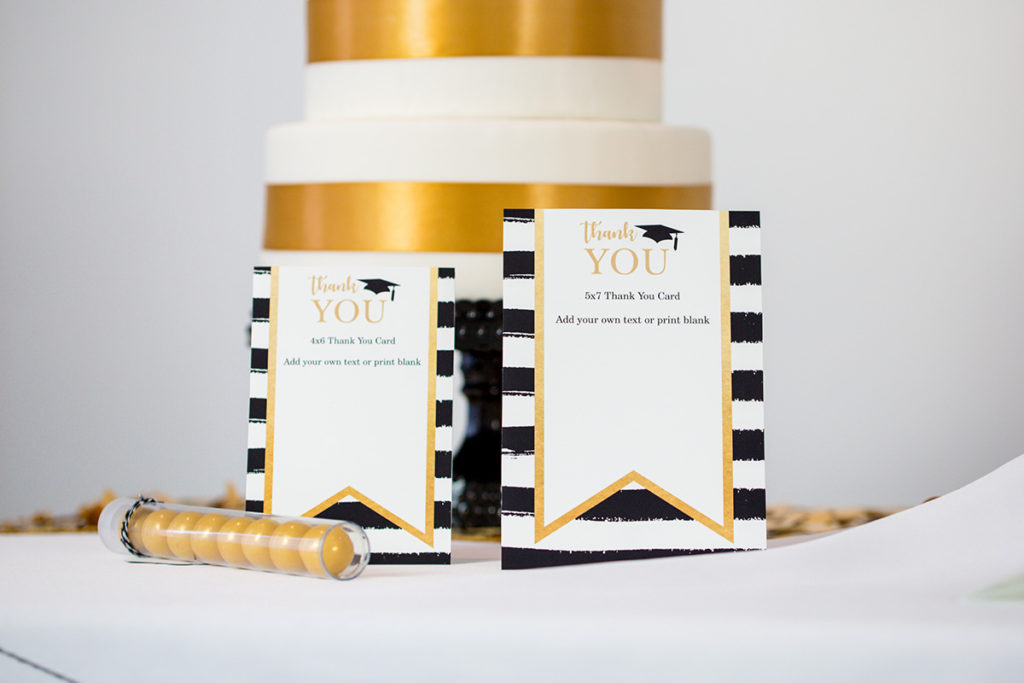 Black and Gold Graduation Party Thank You Card - Printable Studio