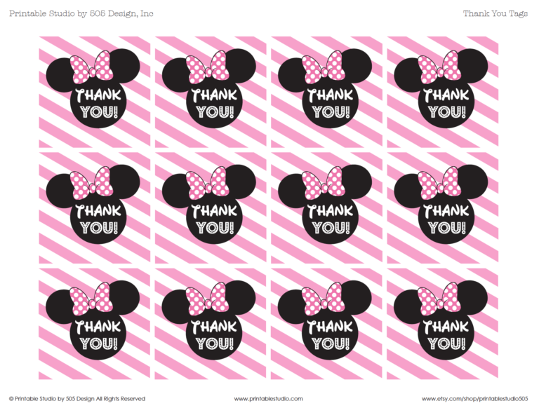 Pink Minnie Mouse Thank You Tags - Printable Studio