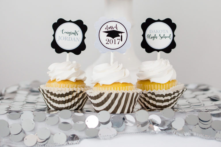 Black and Silver Graduation Cupcake Toppers - Printable Studio