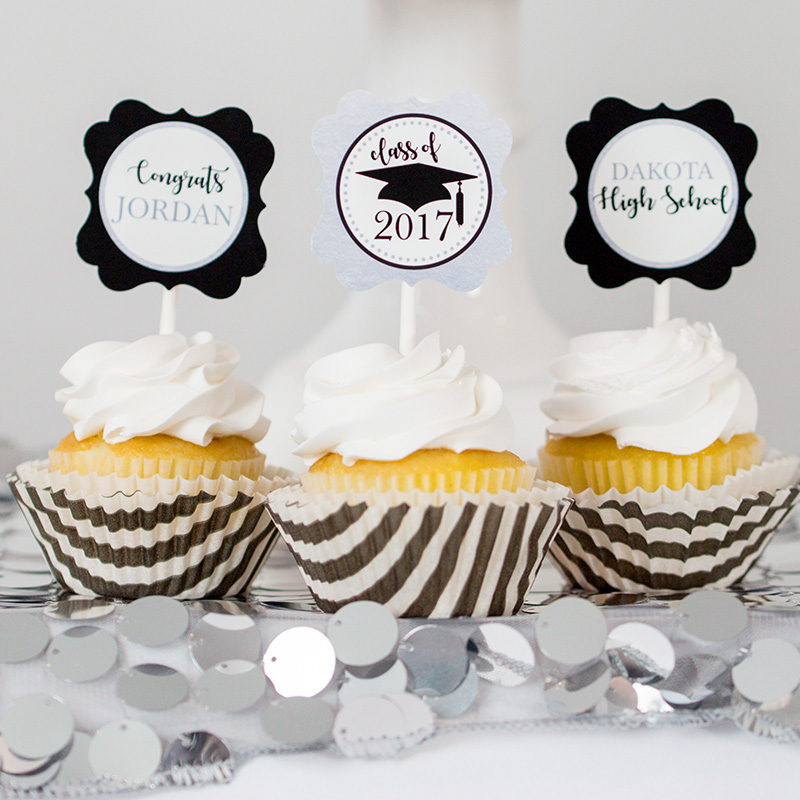 Black and Gold Graduation Cupcake Toppers - Printable Studio