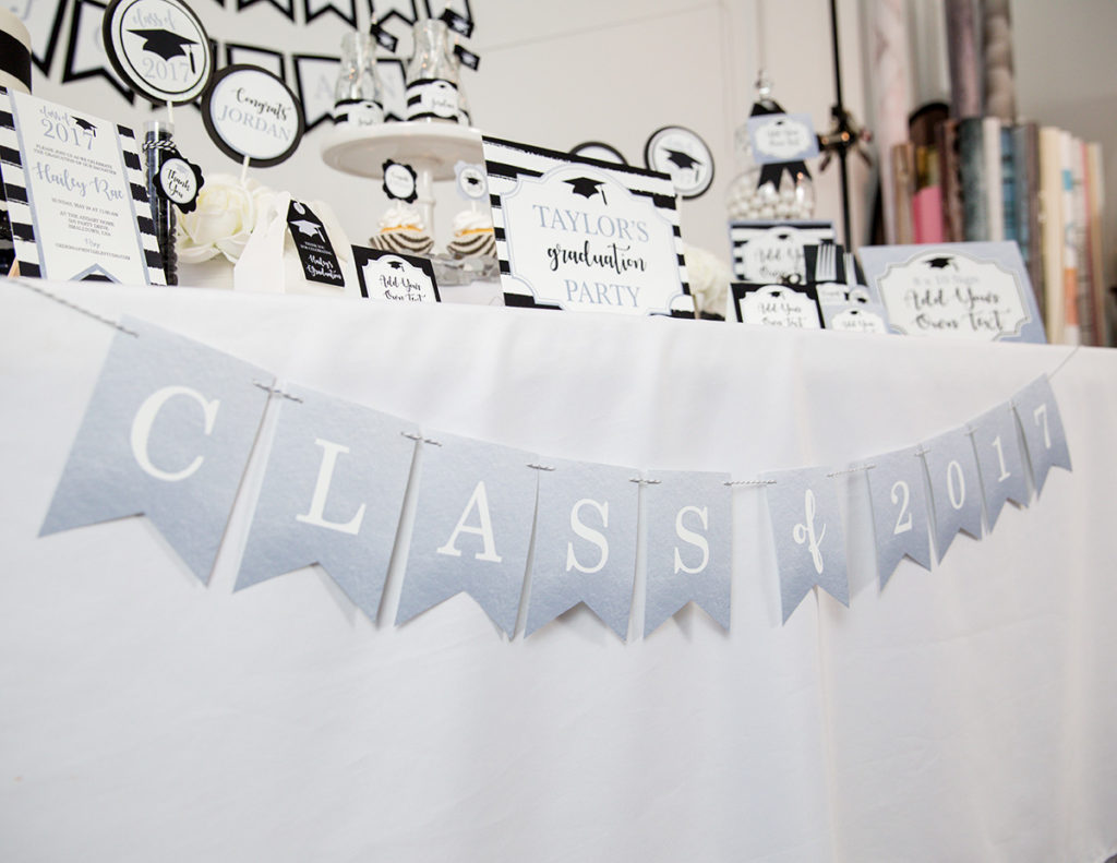Black and Silver Graduation Party Decoration Set - Printable Studio